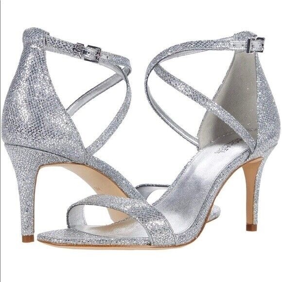Michael Kors | Shoes | Michael Michael Kors Ava Mid Sandal Silver Heels ...